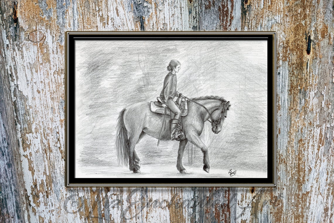 Graphite Portraits Custom Horse Drawings Pencil Art Horse and Rider Art ...