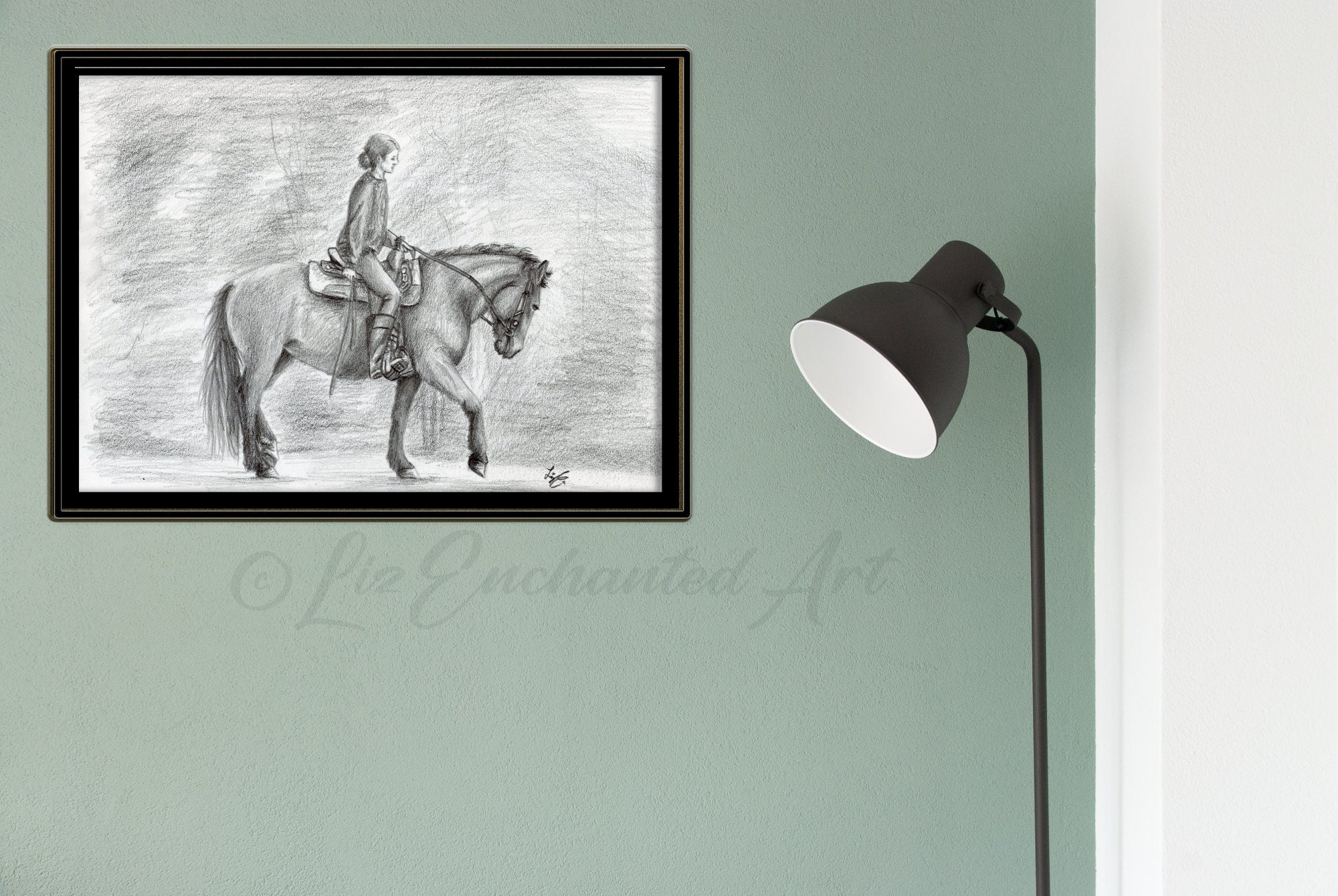 Graphite Portraits Custom Horse Drawings Pencil Art Horse and Rider Art ...