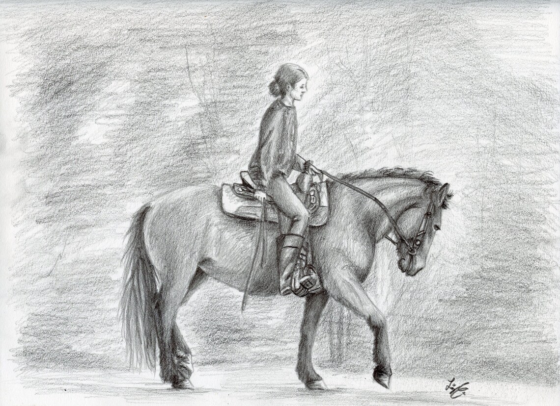 Graphite Portraits Custom Horse Drawings Pencil Art Horse and Rider Art ...