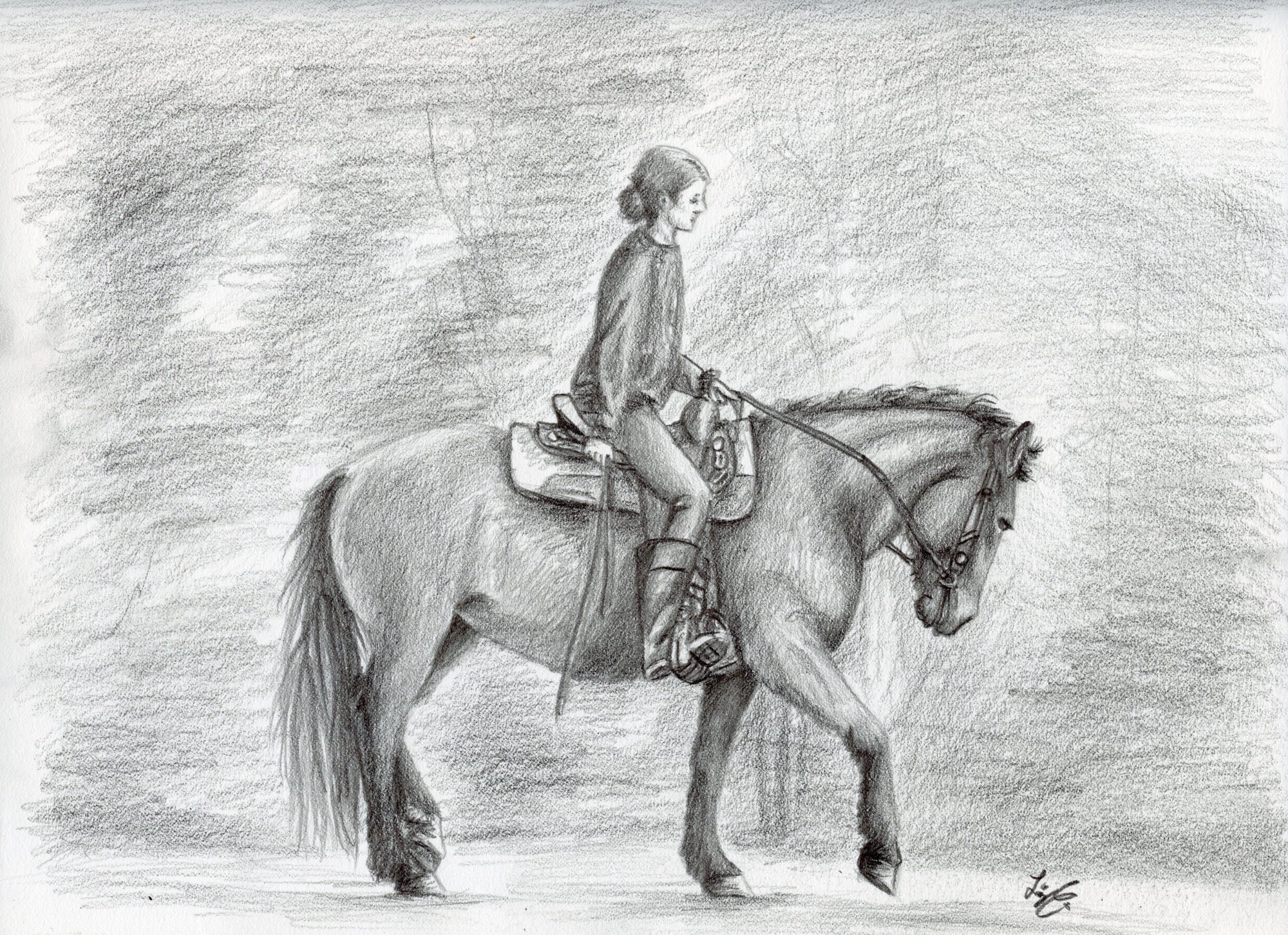 Graphite Portraits Custom Horse Drawings Pencil Art Horse and Rider Art ...