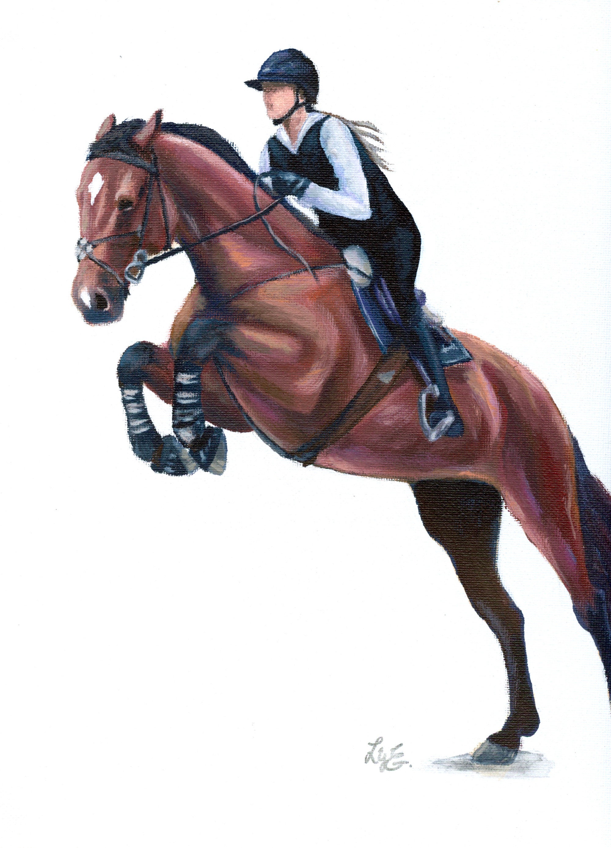 Realistic Custom Portraits Horse and Rider Equestrian Art Western Decor ...