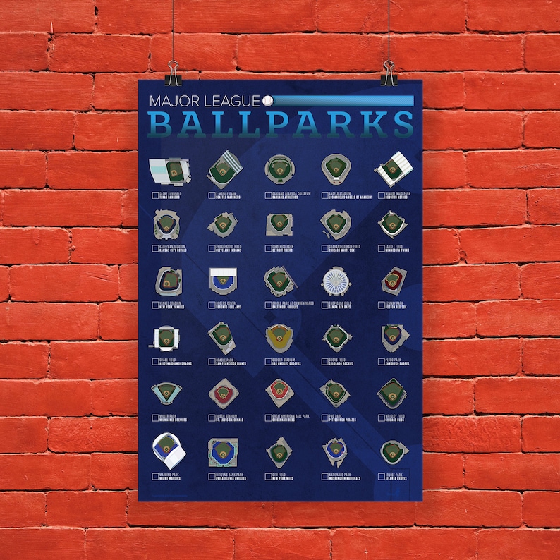 MLB Ballpark Checklist Poster - Major League - Baseball - Stadiums - Etsy