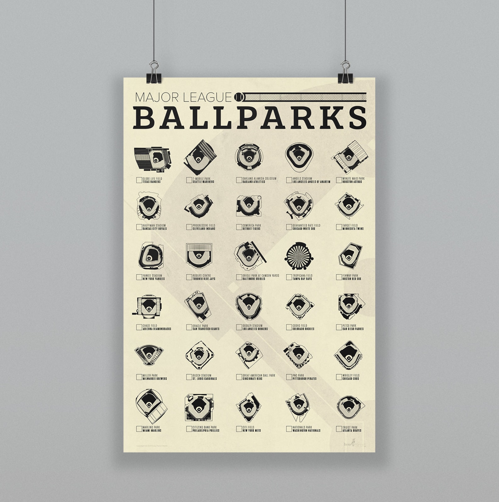 MLB Ballpark Checklist Poster - Major League - Baseball - Stadiums - Etsy