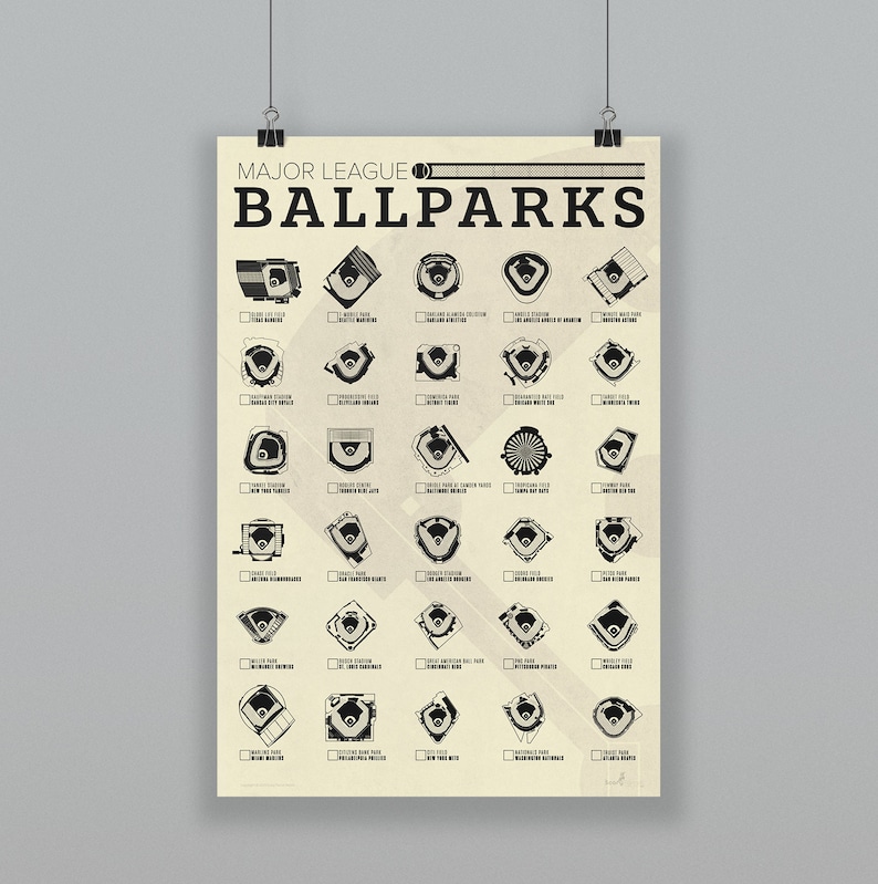 MLB Ballpark Checklist Poster - Major League - Baseball - Stadiums - Etsy