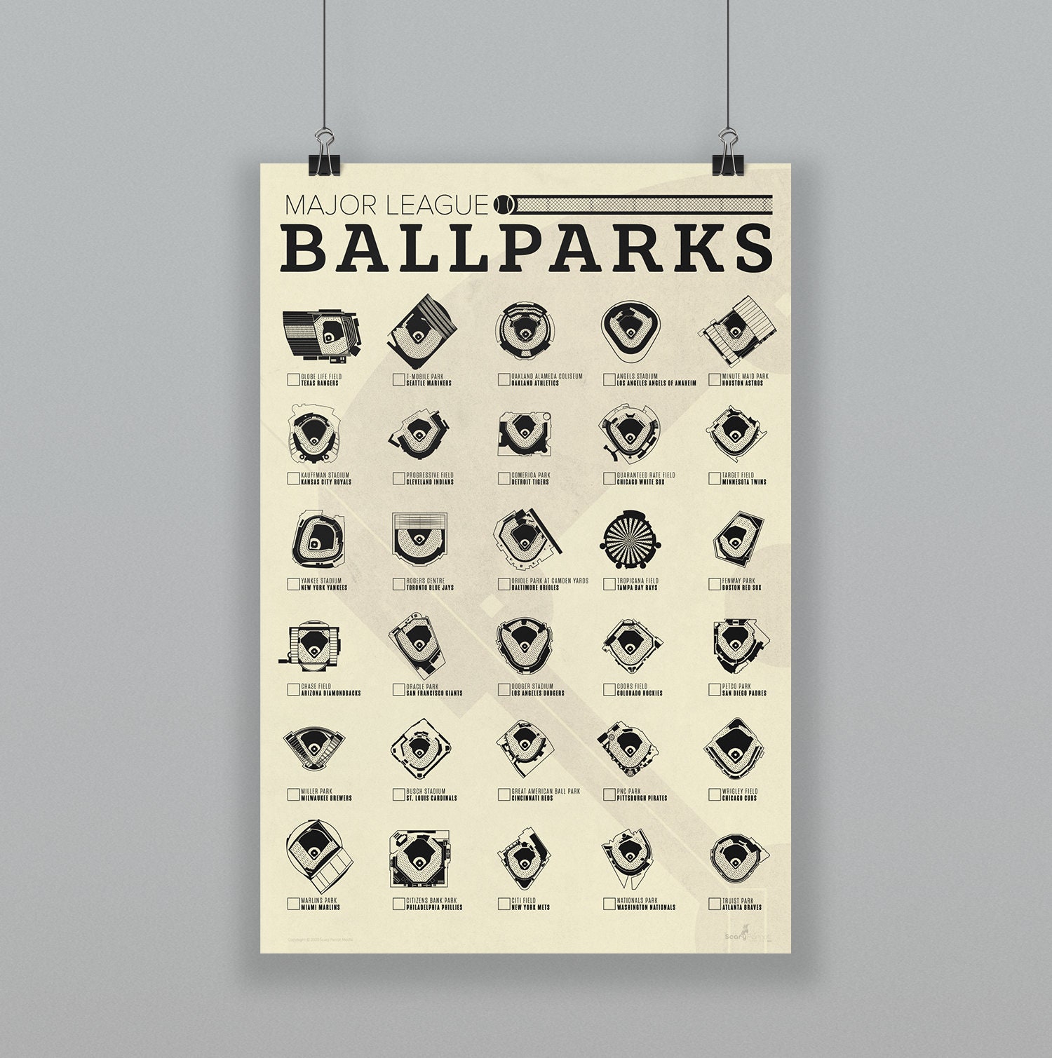 MLB Ballpark Checklist Poster - Major League - Baseball - Stadiums - Etsy
