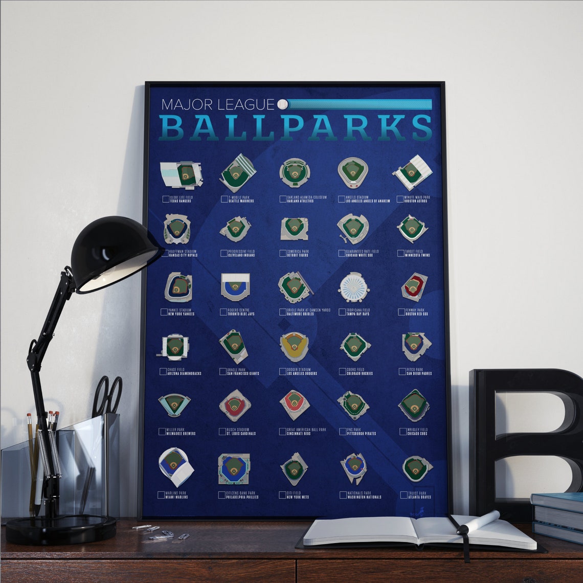 MLB Ballpark Checklist Poster - Major League - Baseball - Stadiums - Etsy