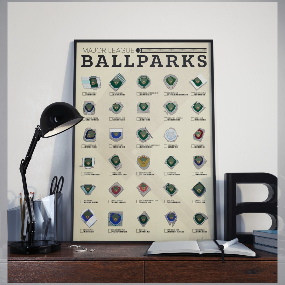 MLB Ballpark Checklist Poster - Major League - Baseball - Stadiums - Etsy
