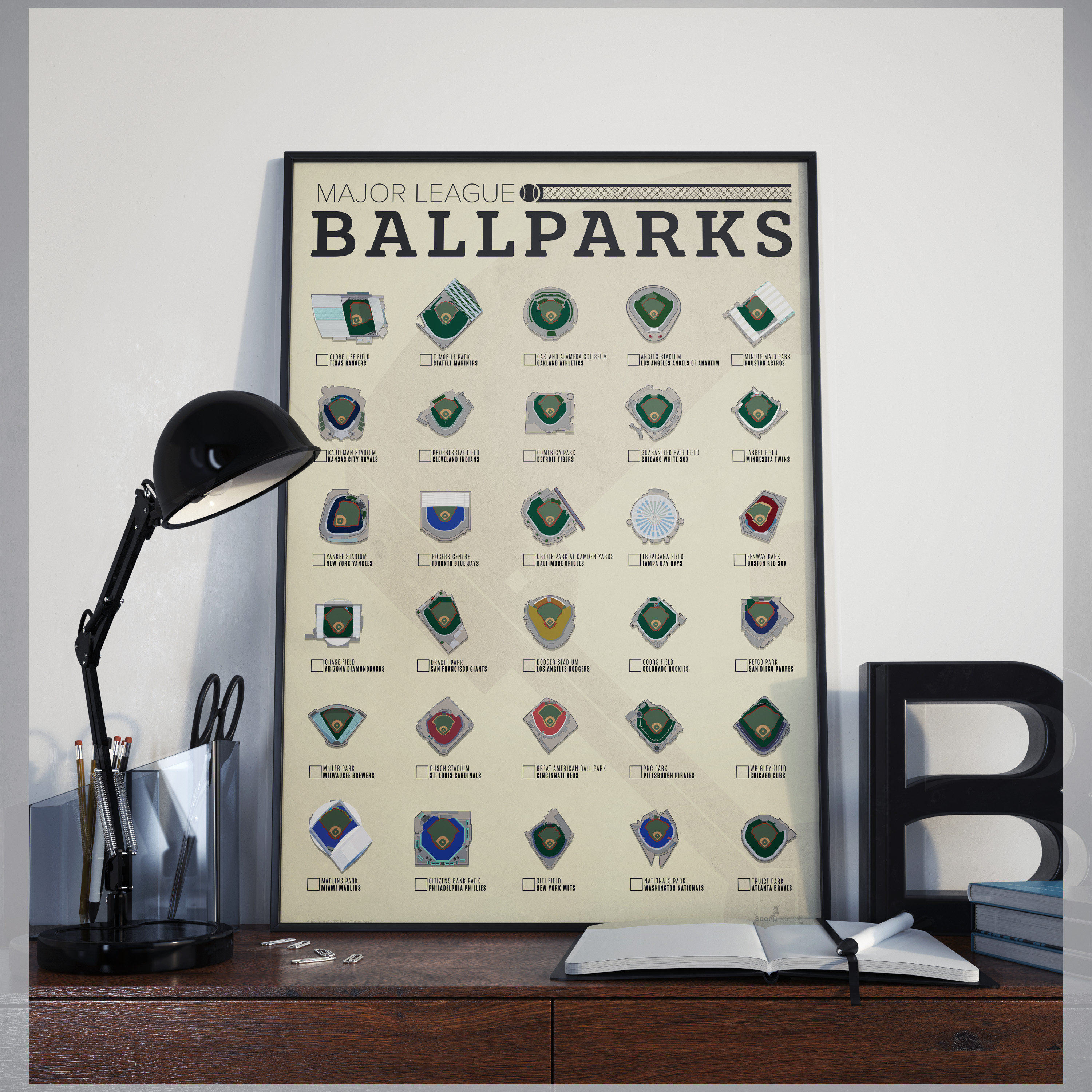 MLB Ballpark Checklist Poster - Major League - Baseball - Stadiums - Etsy