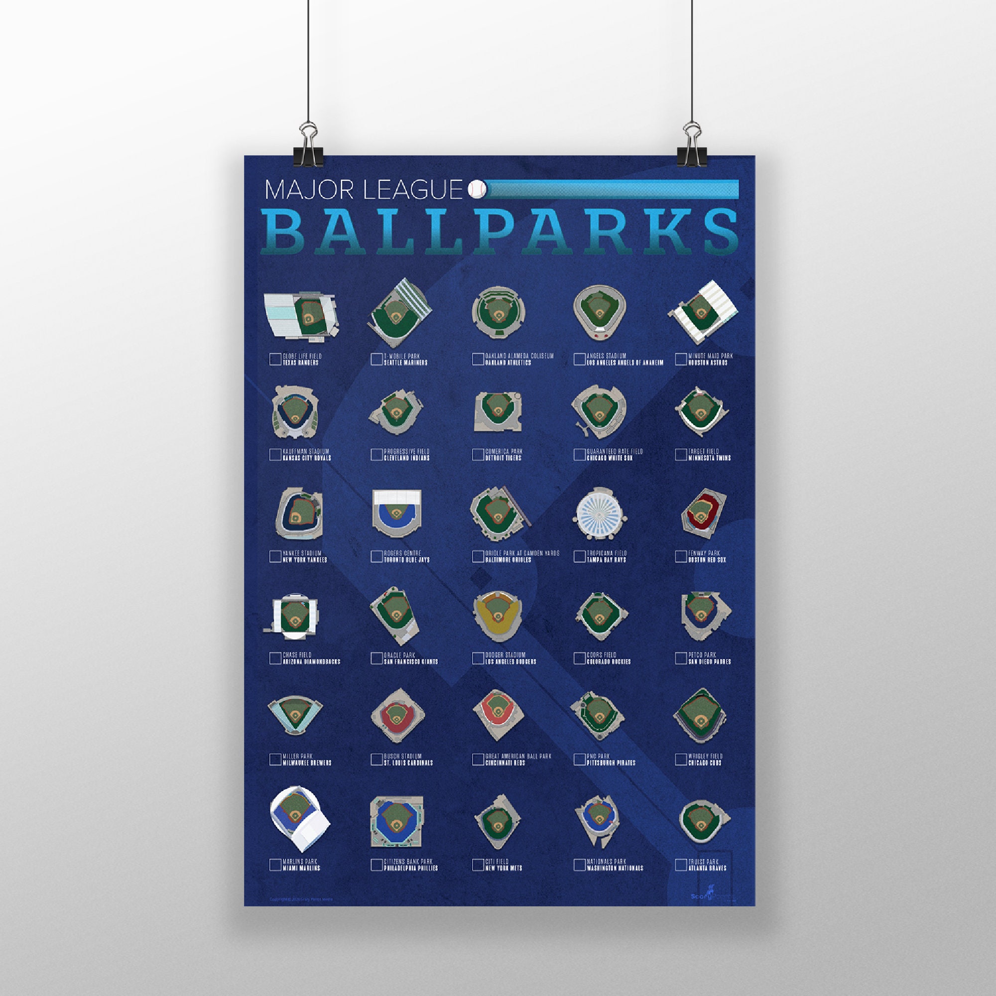 MLB Ballpark Checklist Poster - Major League - Baseball - Stadiums - Etsy