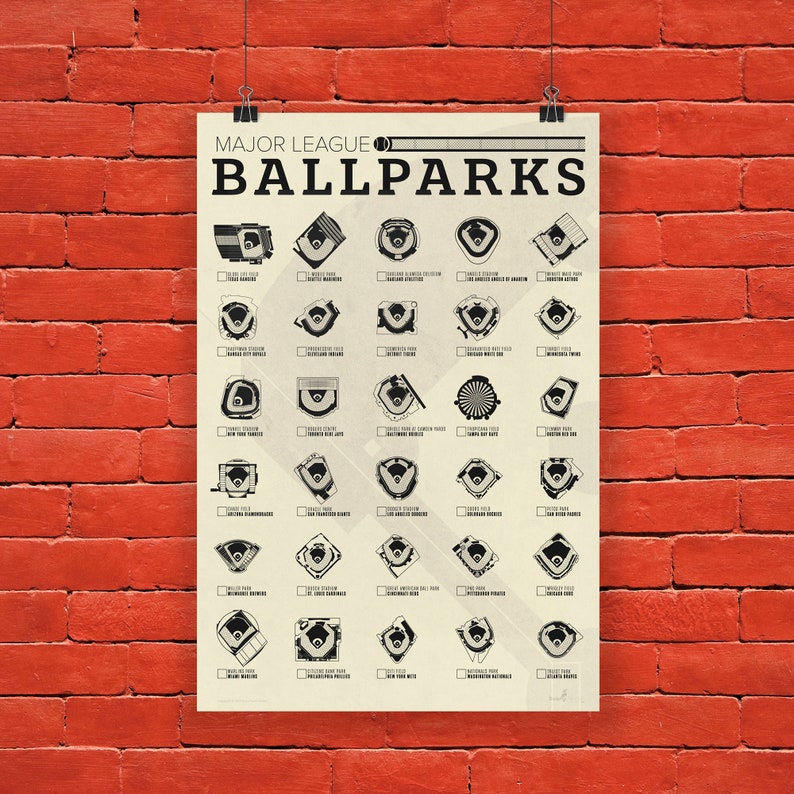 MLB Ballpark Checklist Poster - Major League - Baseball - Stadiums - Etsy