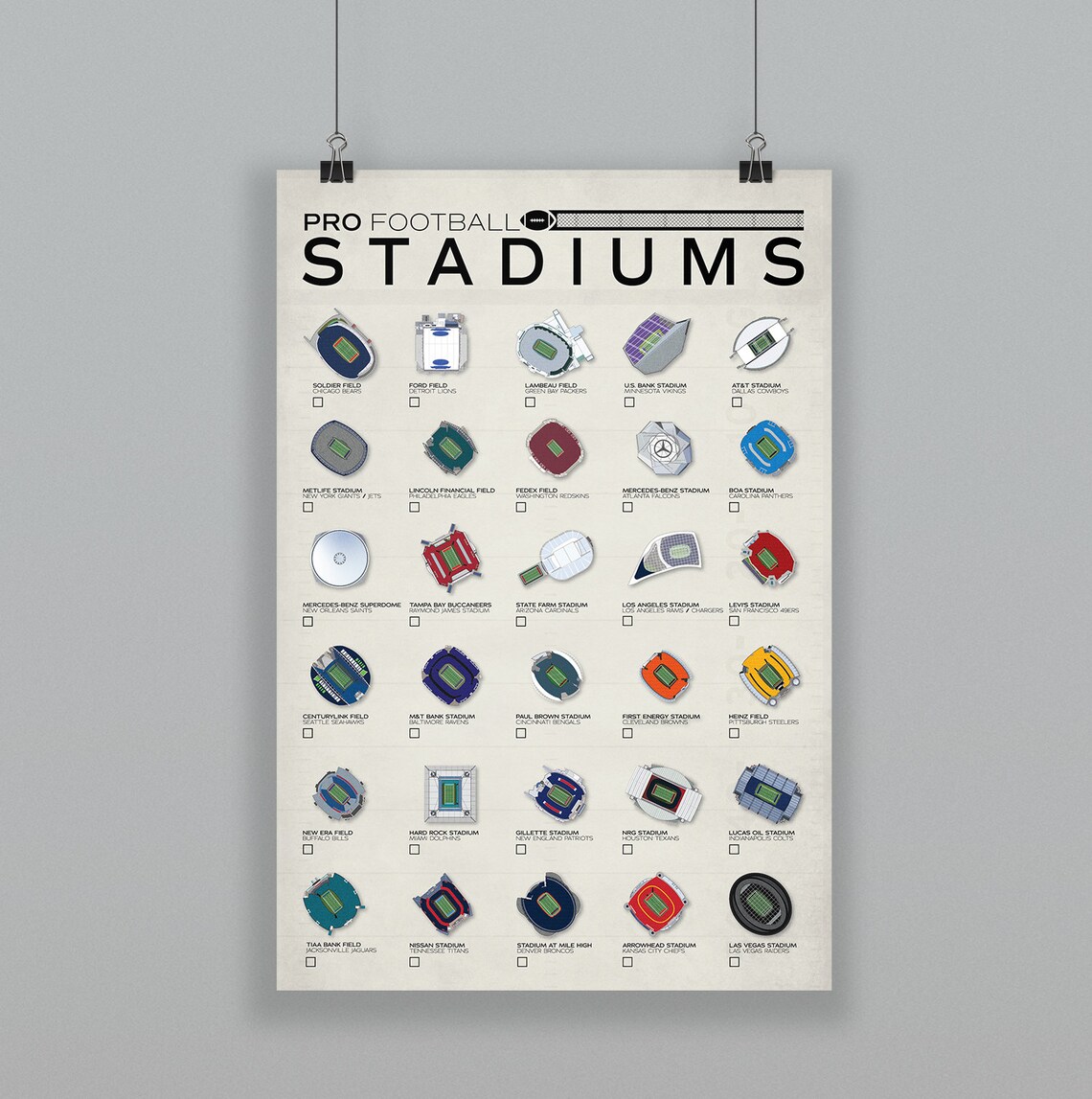 Football Stadium Checklist Poster NFL Pro Football - Etsy
