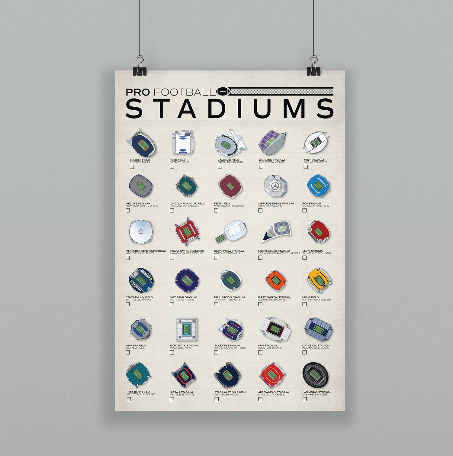 Football Stadium Checklist Poster NFL Pro Football | Etsy