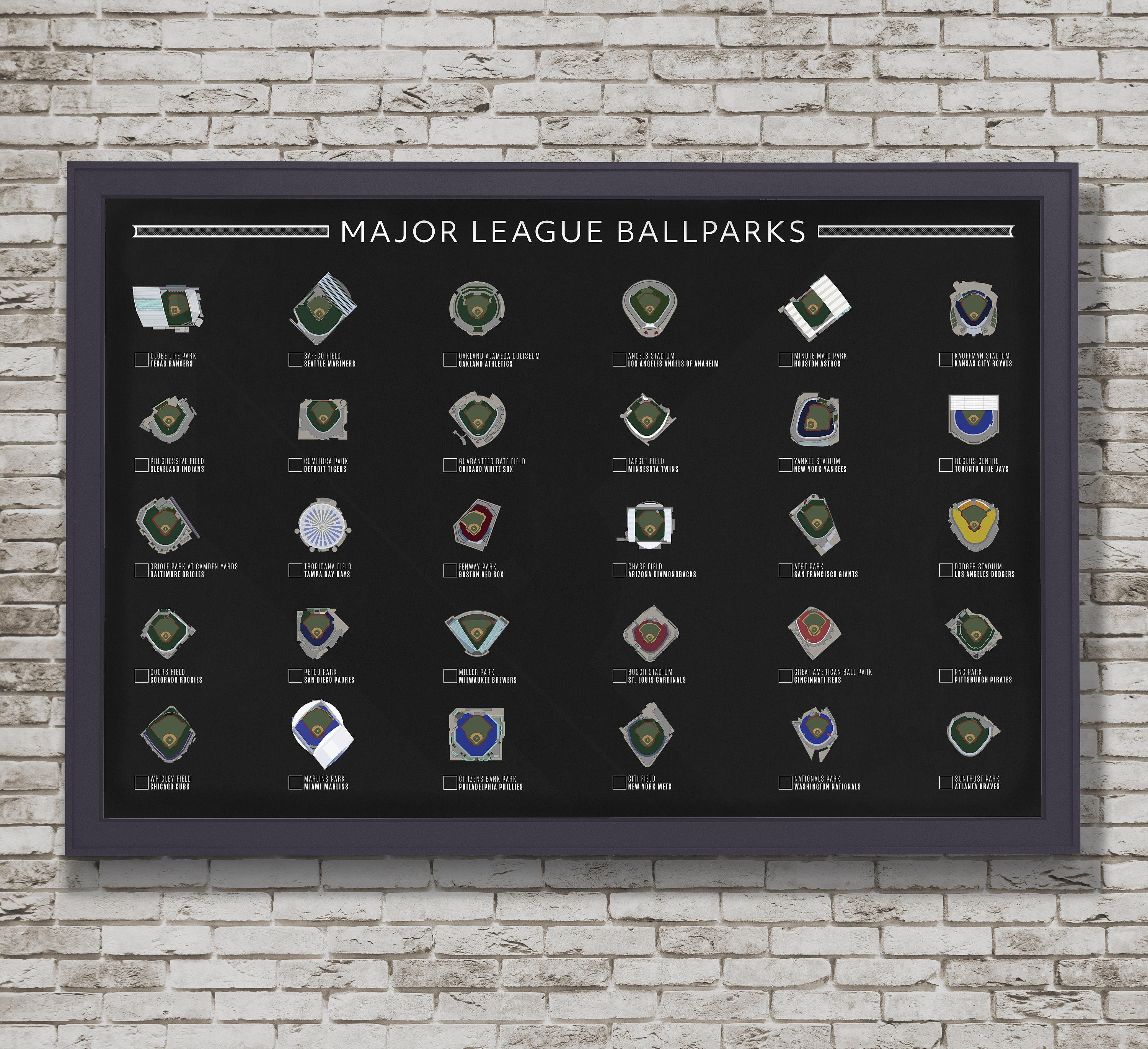 MLB Ballpark Checklist Poster - Major League - Baseball - Stadiums - Etsy