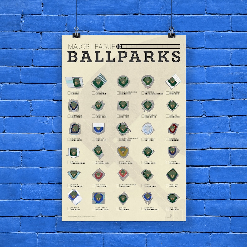 MLB Ballpark Checklist Poster - Major League - Baseball - Stadiums - Etsy