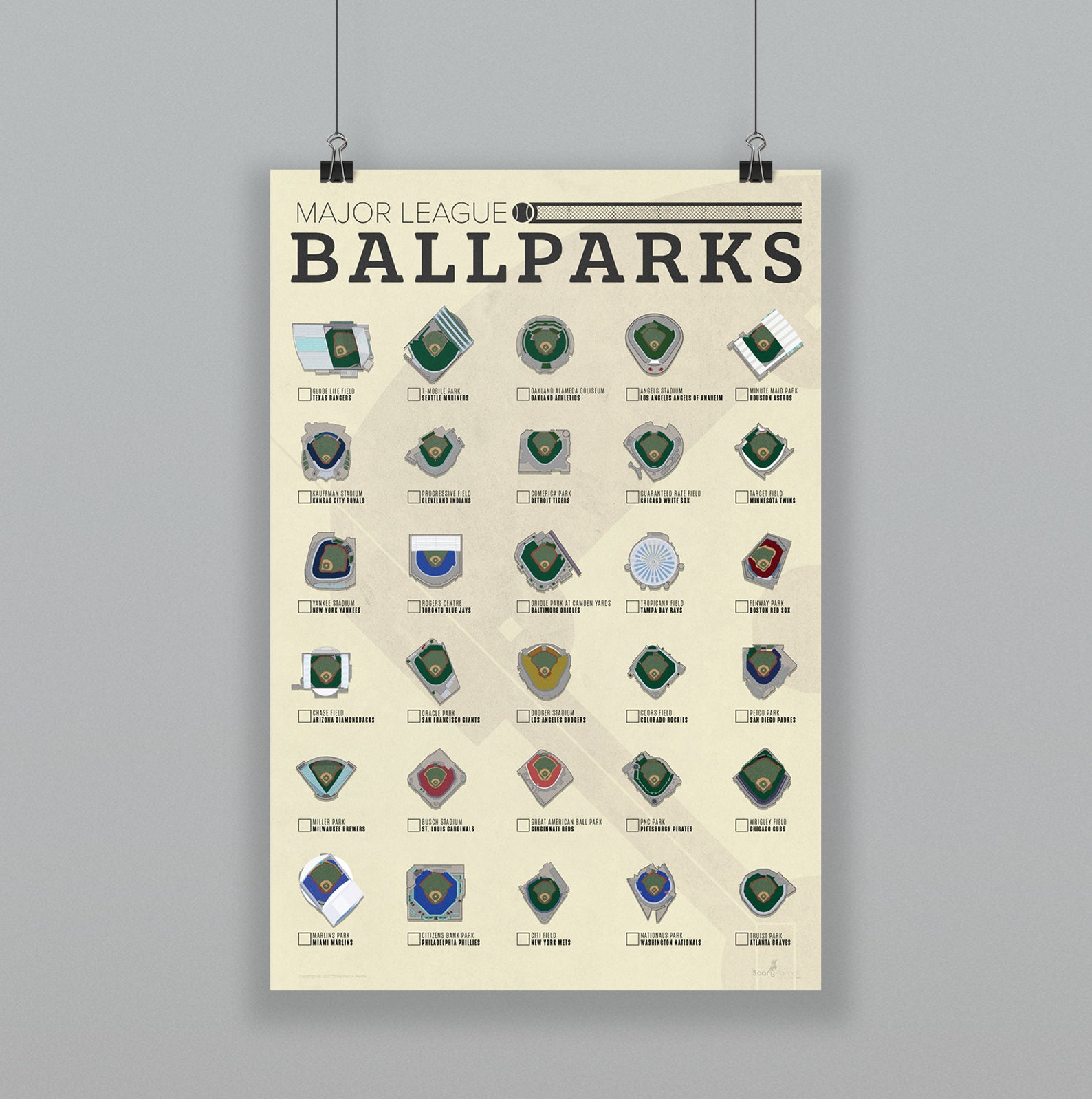 MLB Ballpark Checklist Poster - Major League - Baseball - Stadiums - Etsy