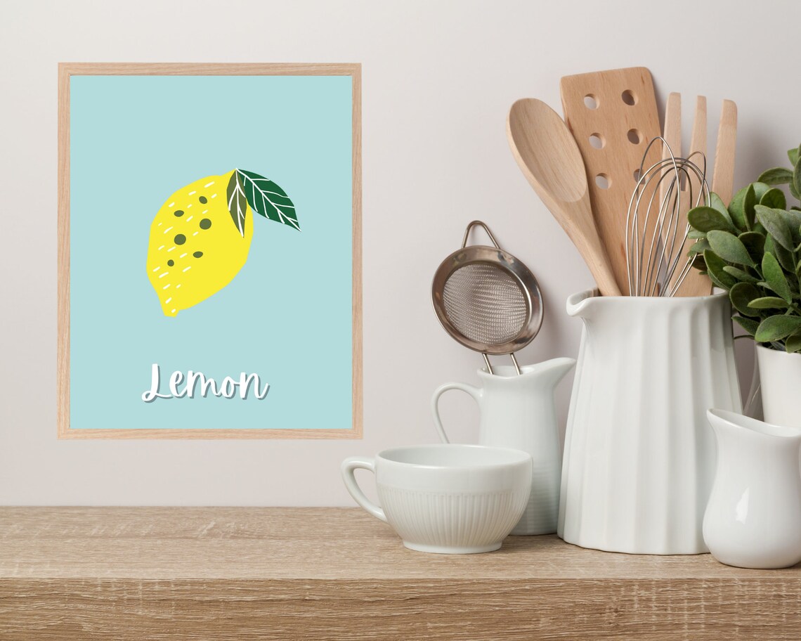 Lemon Print Bright Pop Art Grapes Orange Pear - Etsy