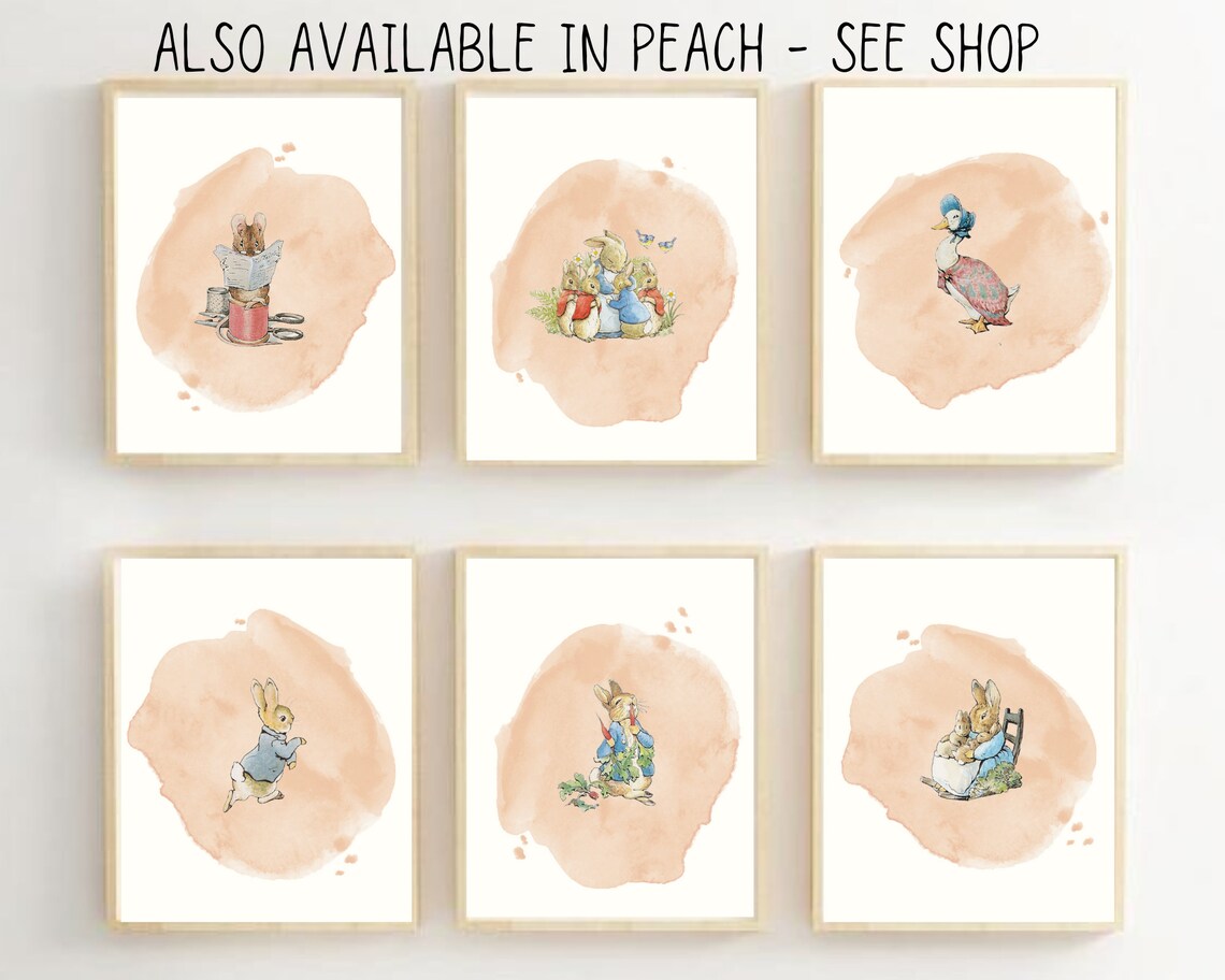 Peter Rabbit Set of 6 Prints BLUE Nursery Art Beatrix | Etsy