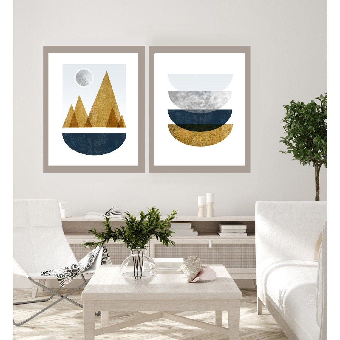 Set of 2 Prints Modern Landscapes Prints MCM Printable - Etsy