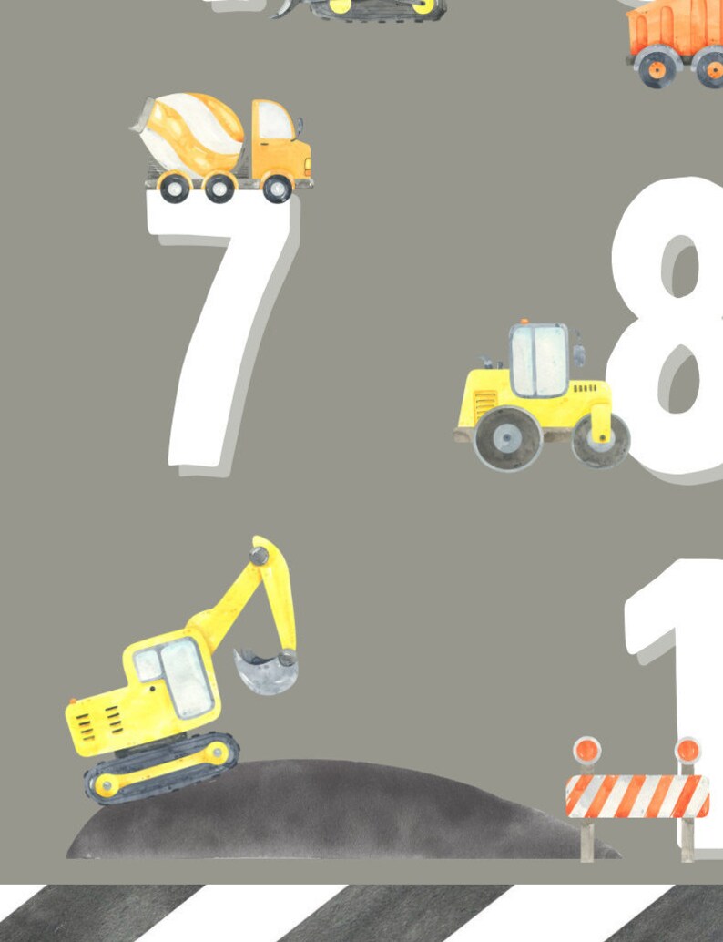 Numbers Construction Themed Watercolor Trucks PRINTABLE - Etsy