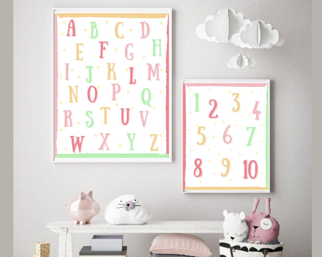 Set of 2 Prints - Abcs and 123s - Playroom Printable Art - Alphabet and ...