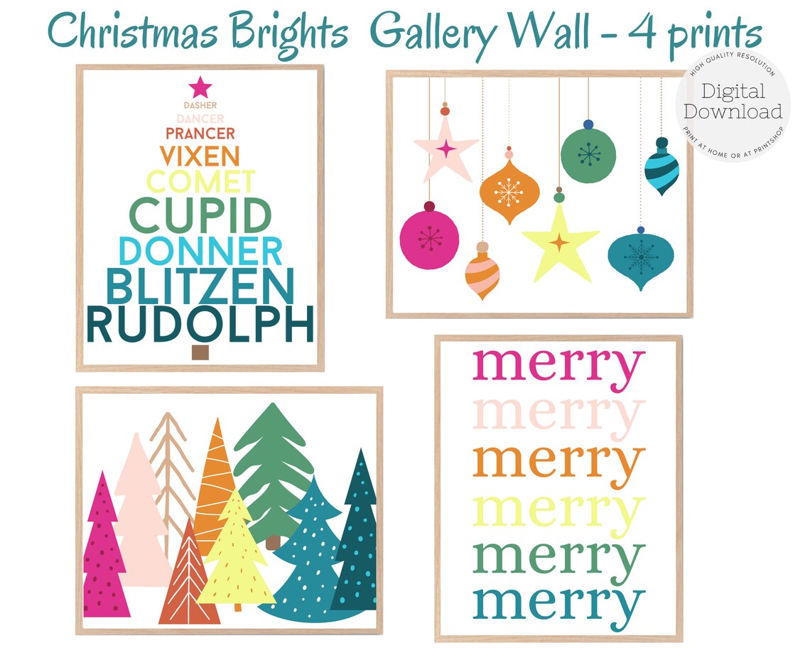Multi Color Bright Christmas Trees Printable Bundle - Etsy