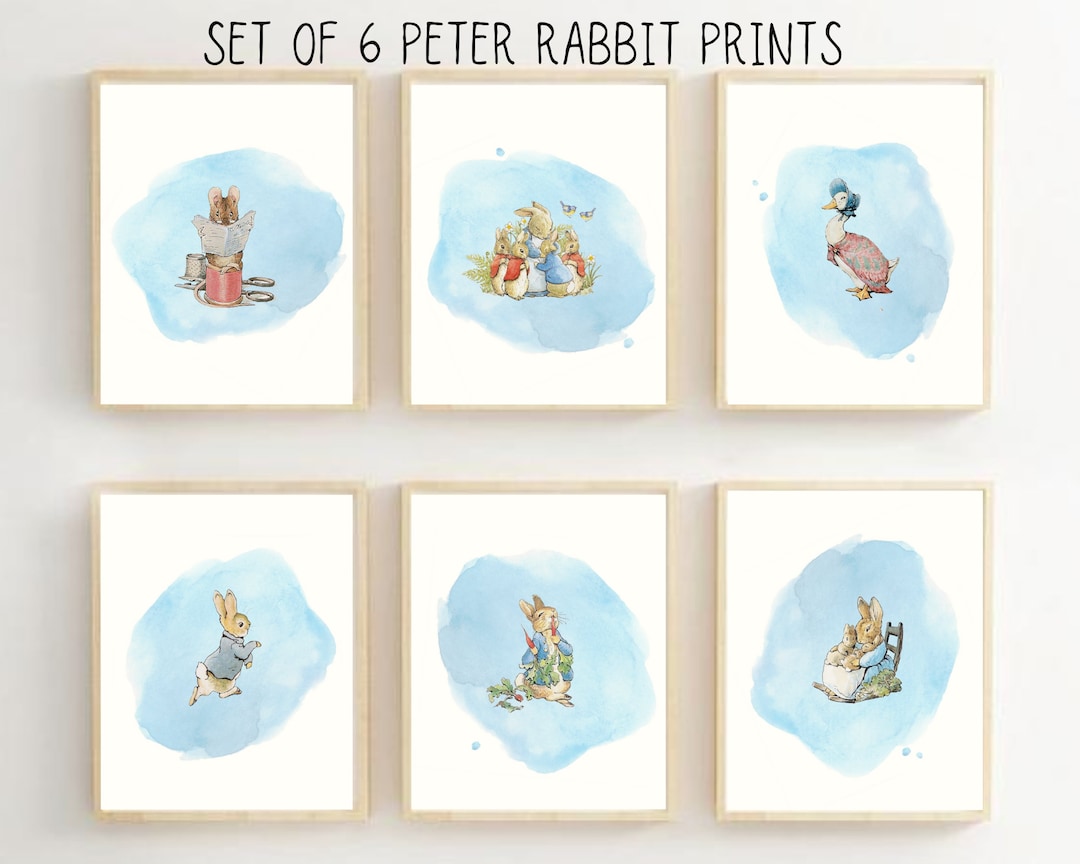 Peter Rabbit Set of 6 Prints BLUE - Nursery Art - Beatrix Potter Wall ...