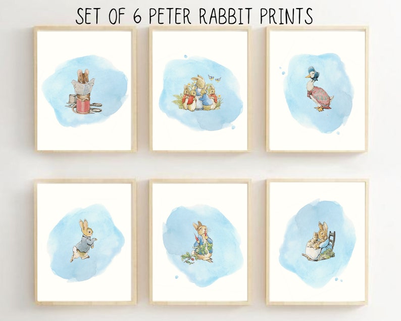 Peter Rabbit Set of 6 Prints BLUE Nursery Art Beatrix | Etsy