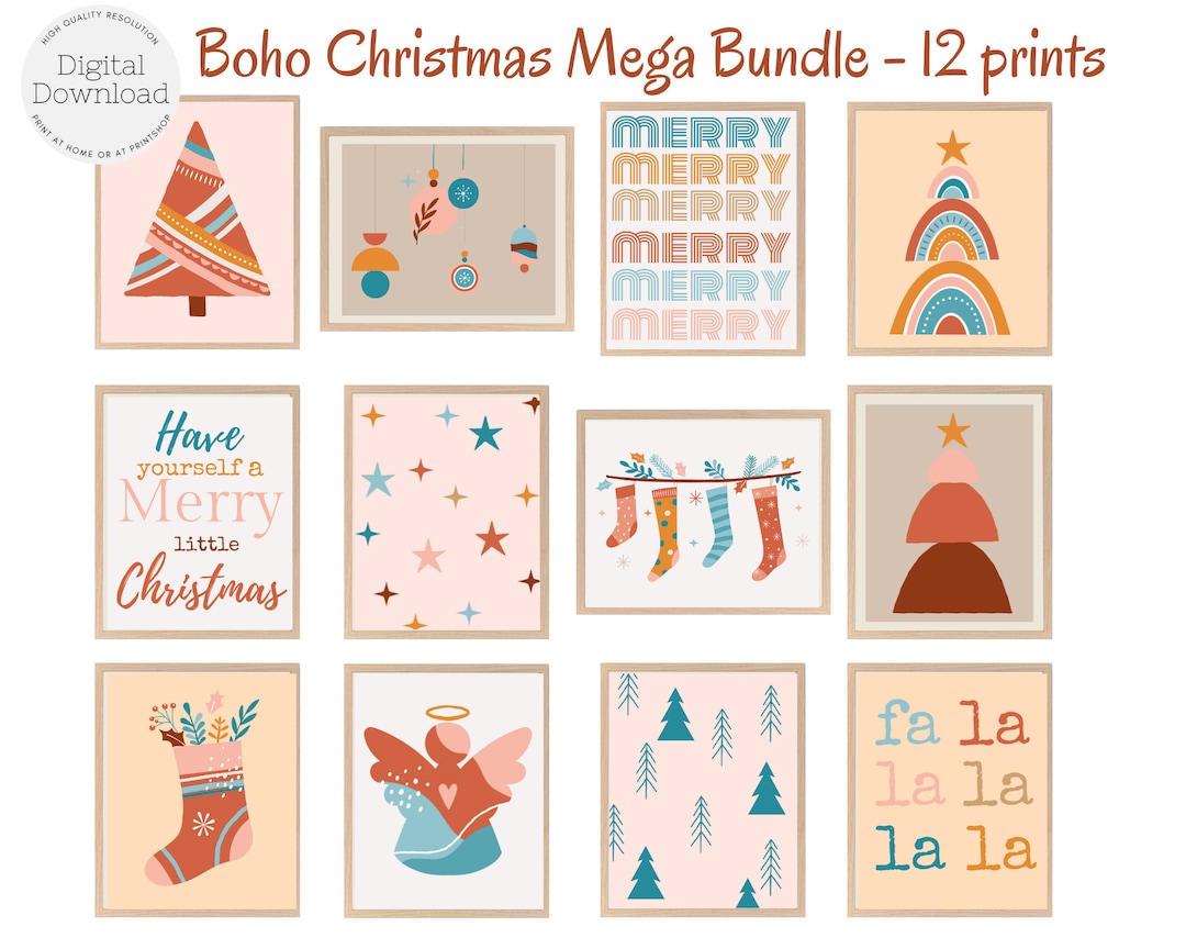 Christmas Printable Wall Art, Boho Christmas Set of 12 Prints ...