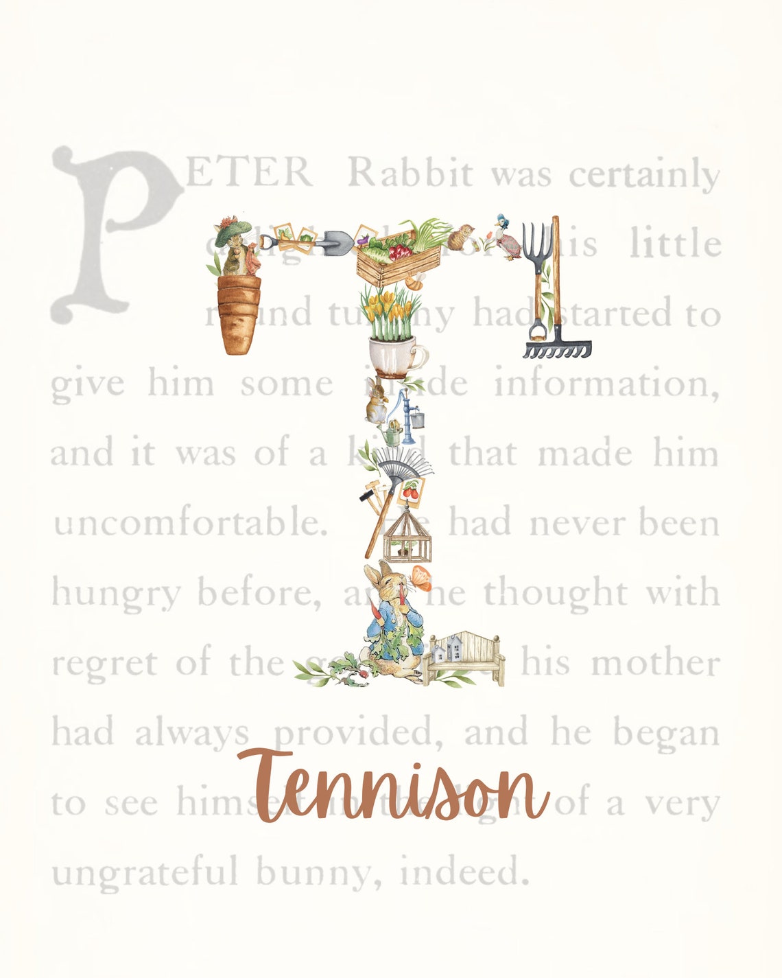 Custom Peter Rabbit Initial Print Kids Set of 3 Prints - Etsy