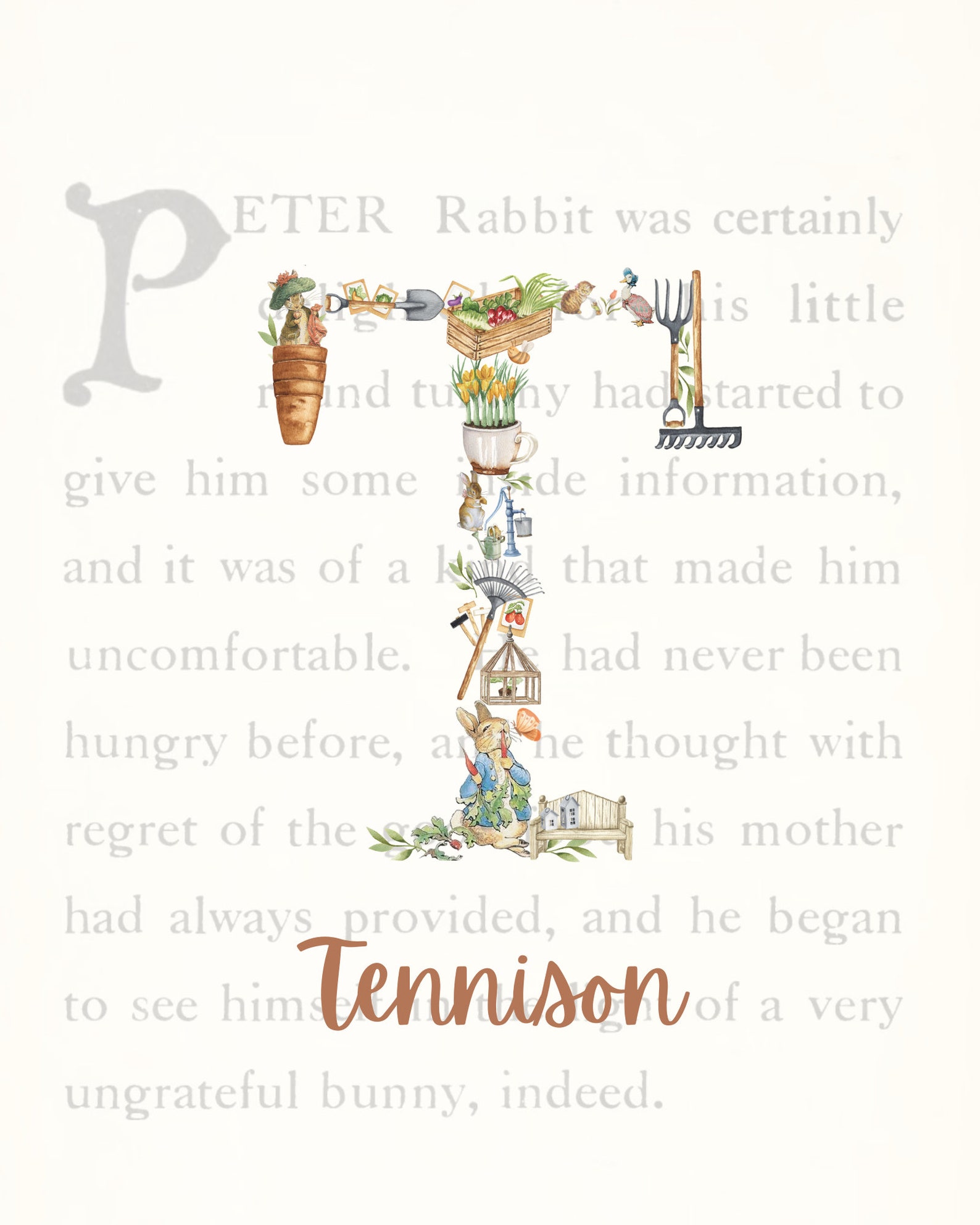 Custom Peter Rabbit Initial Print Kids - Set of 3 Prints - Personalized ...