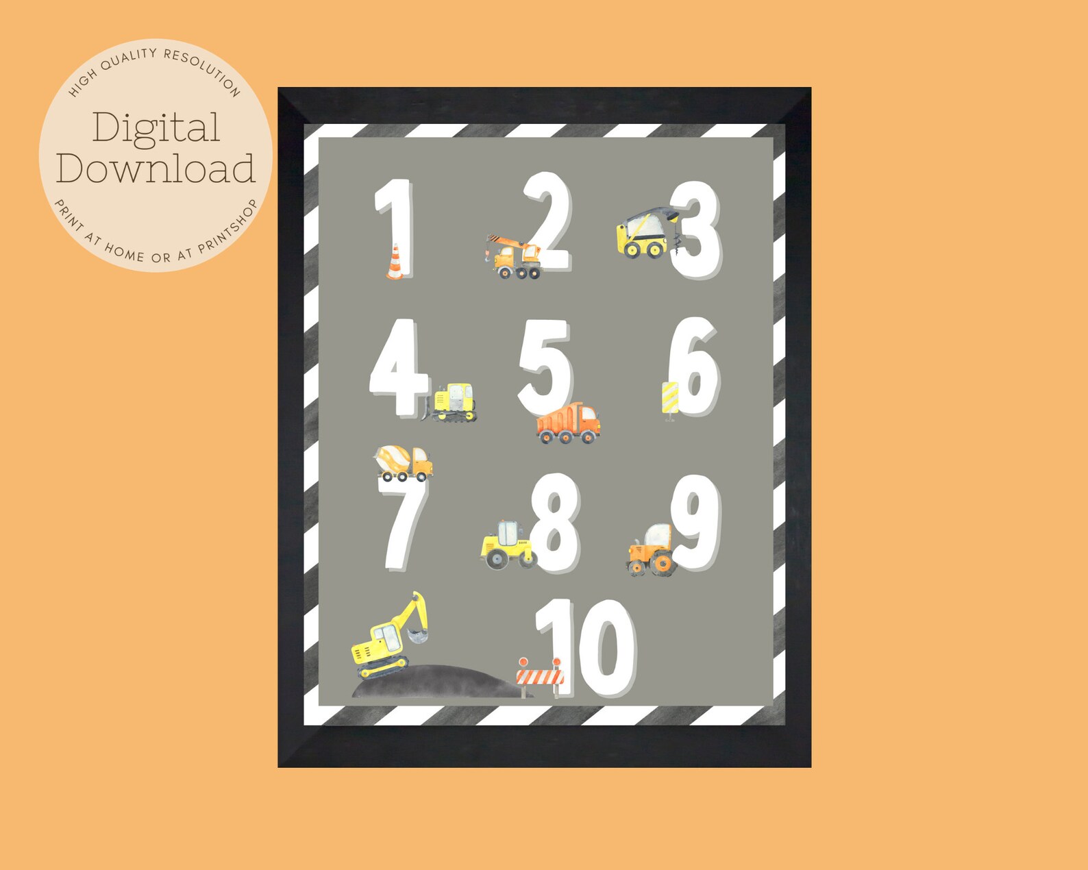 Numbers Construction Themed Watercolor Trucks PRINTABLE | Etsy