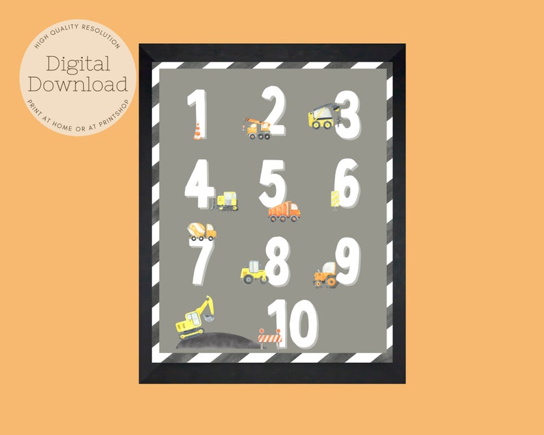 Numbers Construction Themed Watercolor Trucks PRINTABLE | Etsy