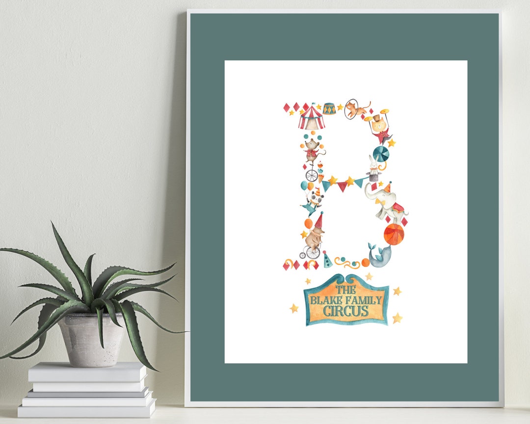 Circus Theme Name Poster Initial Print Kids Room Custom Name Print ...