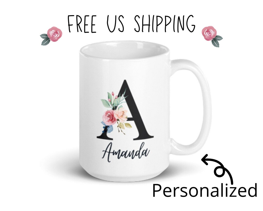 Monogram Initial Coffee Mug Personalized Name Mug Floral Name Mug ...