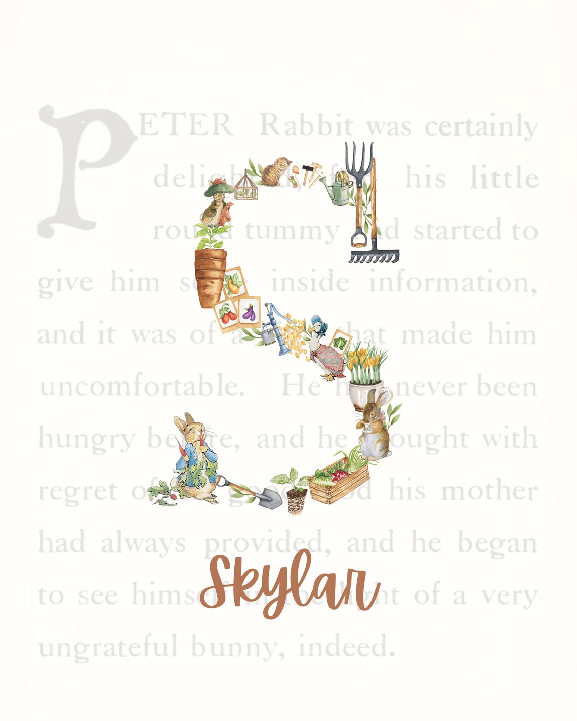 Custom Peter Rabbit Initial Print Kids - Set of 3 Prints - Personalized ...