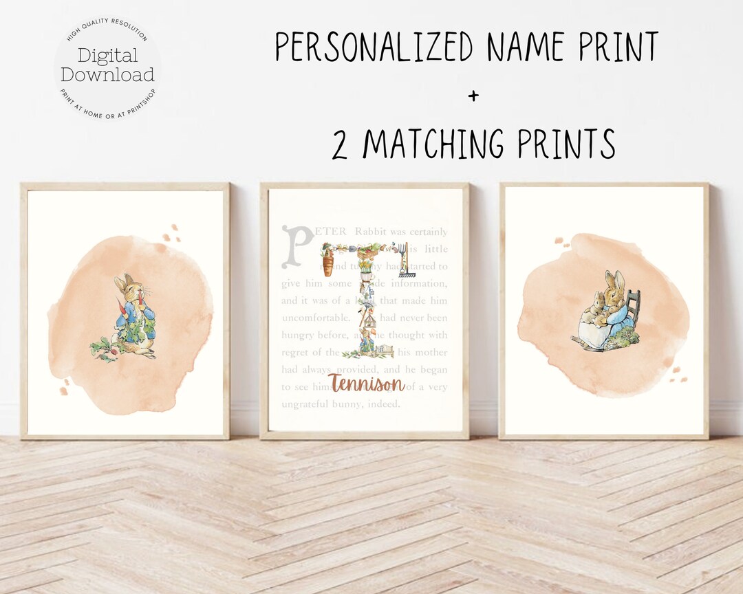 Custom Peter Rabbit Initial Print Kids - Set of 3 Prints - Personalized ...