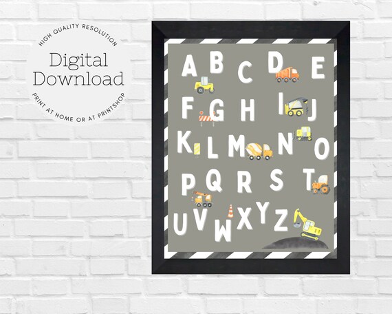 Alphabet Construction Themed Watercolor Trucks PRINTABLE | Etsy