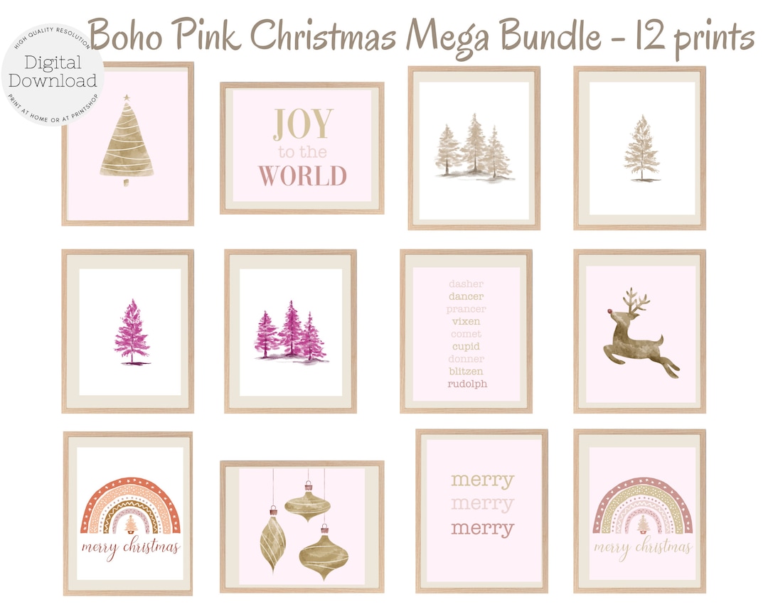 Christmas Printable Wall Art, Boho Christmas Set of 12 Prints ...