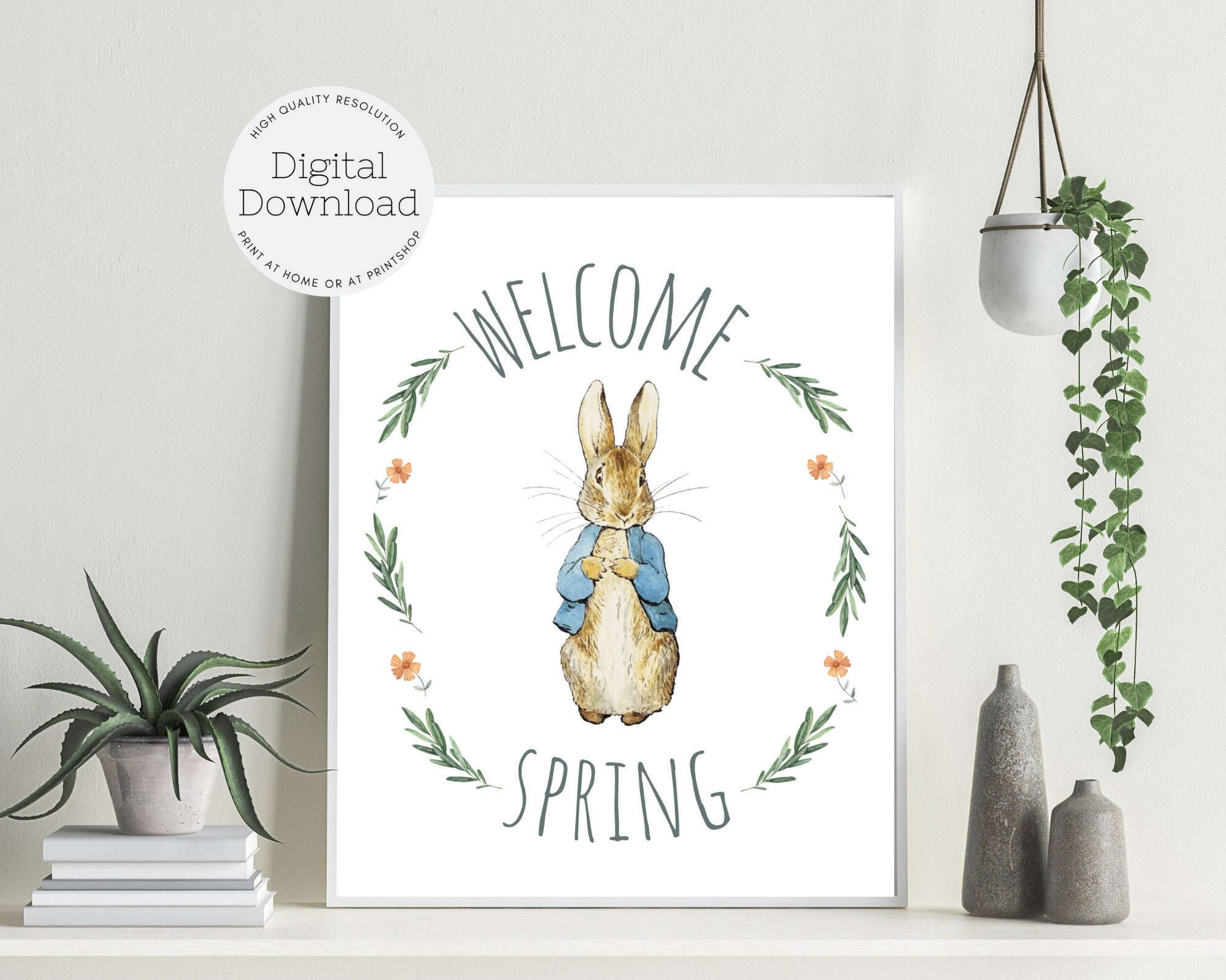 Welcome Spring Peter Rabbit Print Easter Bunny Print Peter | Etsy