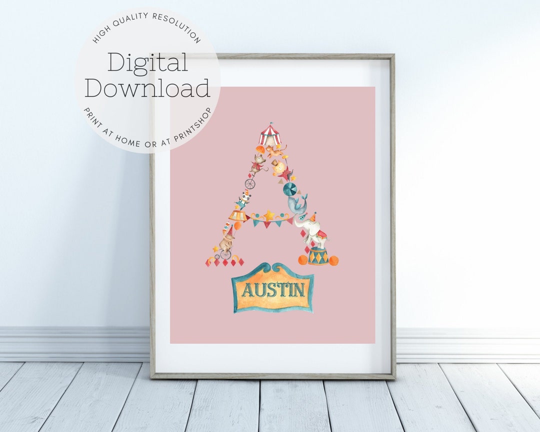 Circus Theme Name Poster Initial Print Kids Room Custom Name Print ...