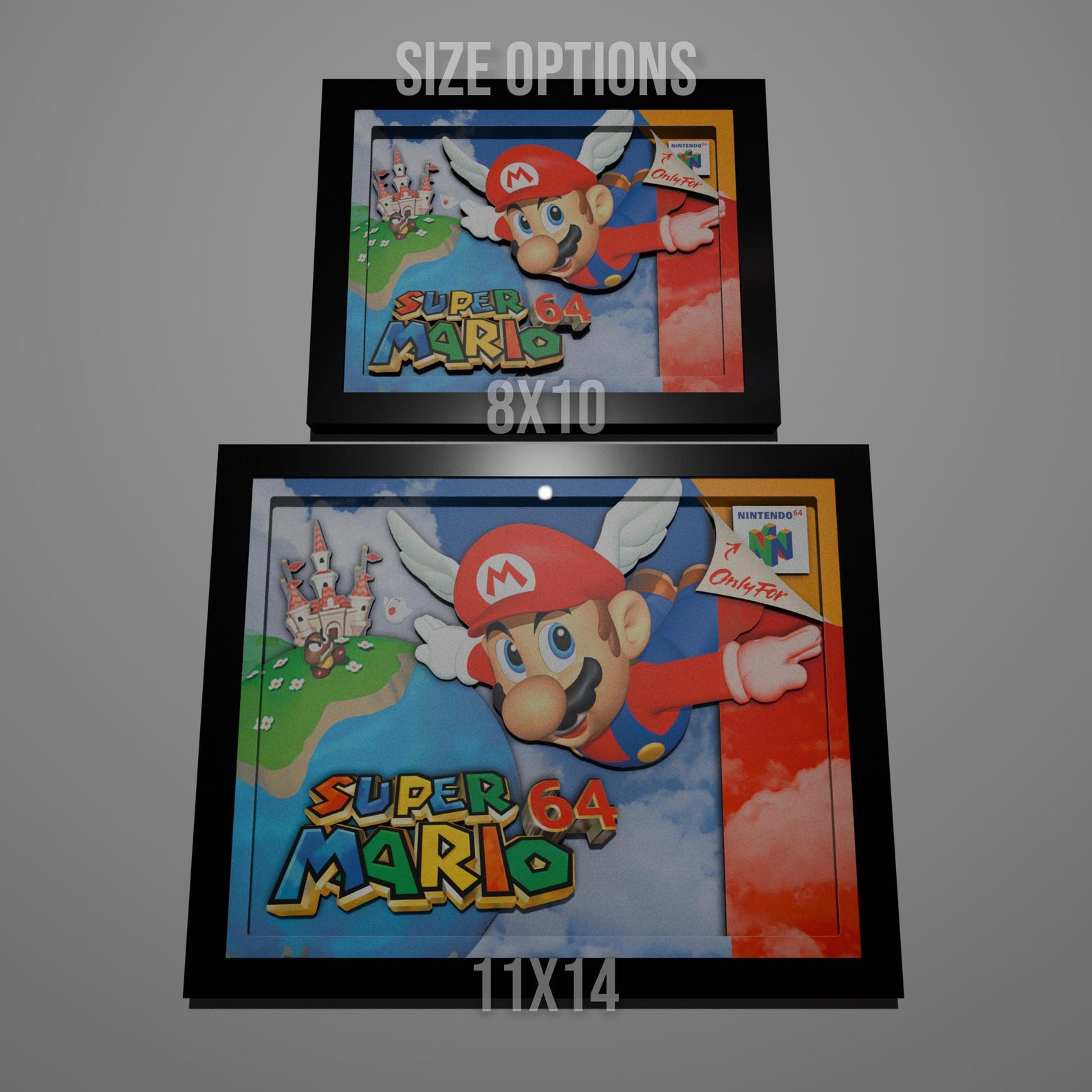 Super Mario 64 Box Art Deluxe Shadow Box Framed Art (select a Size ...