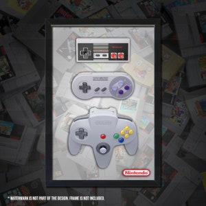 Nintendo Controller Evolution Poster NES, SNES, N64 light & Dark ...