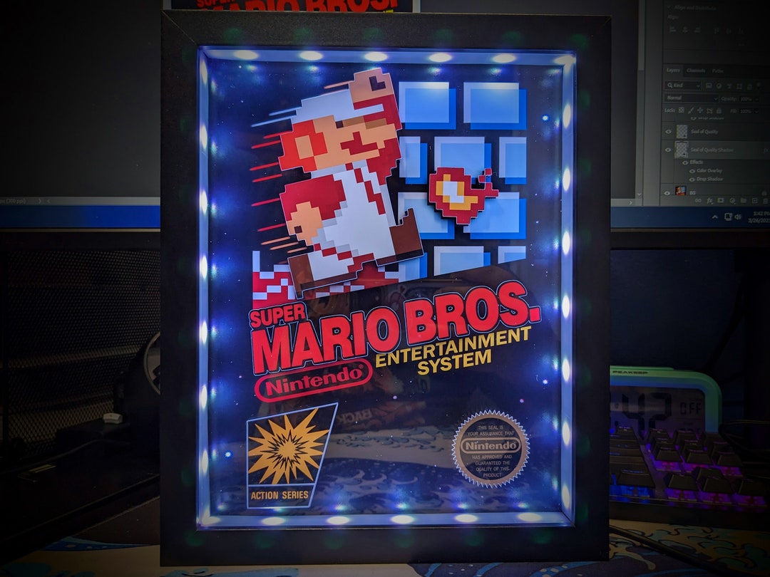 Super Mario Bros. Boxart Shadowbox (select a Size) (optional Lighting ...