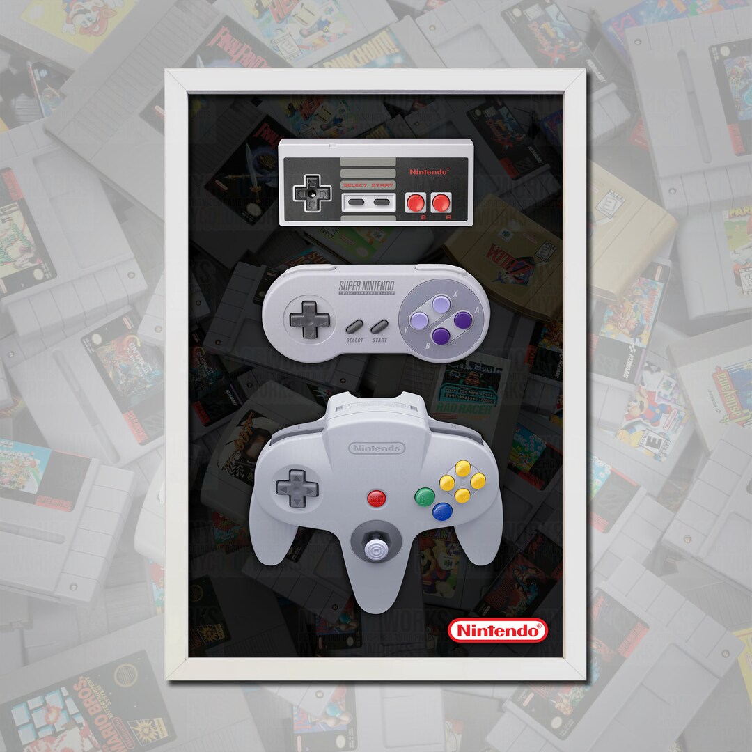 Nintendo Controller Evolution Poster NES, SNES, N64 light & Dark ...