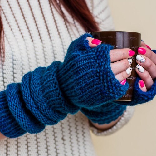 Knit Fingerless Gloves Arm Warmers Long Mittens Knitted Winter - Etsy