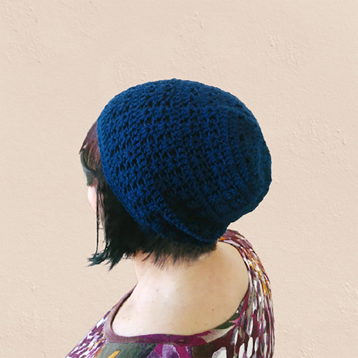 Dark Blue Beanie Hat Handmade Slouchy Beanie Crochet Hippie - Etsy