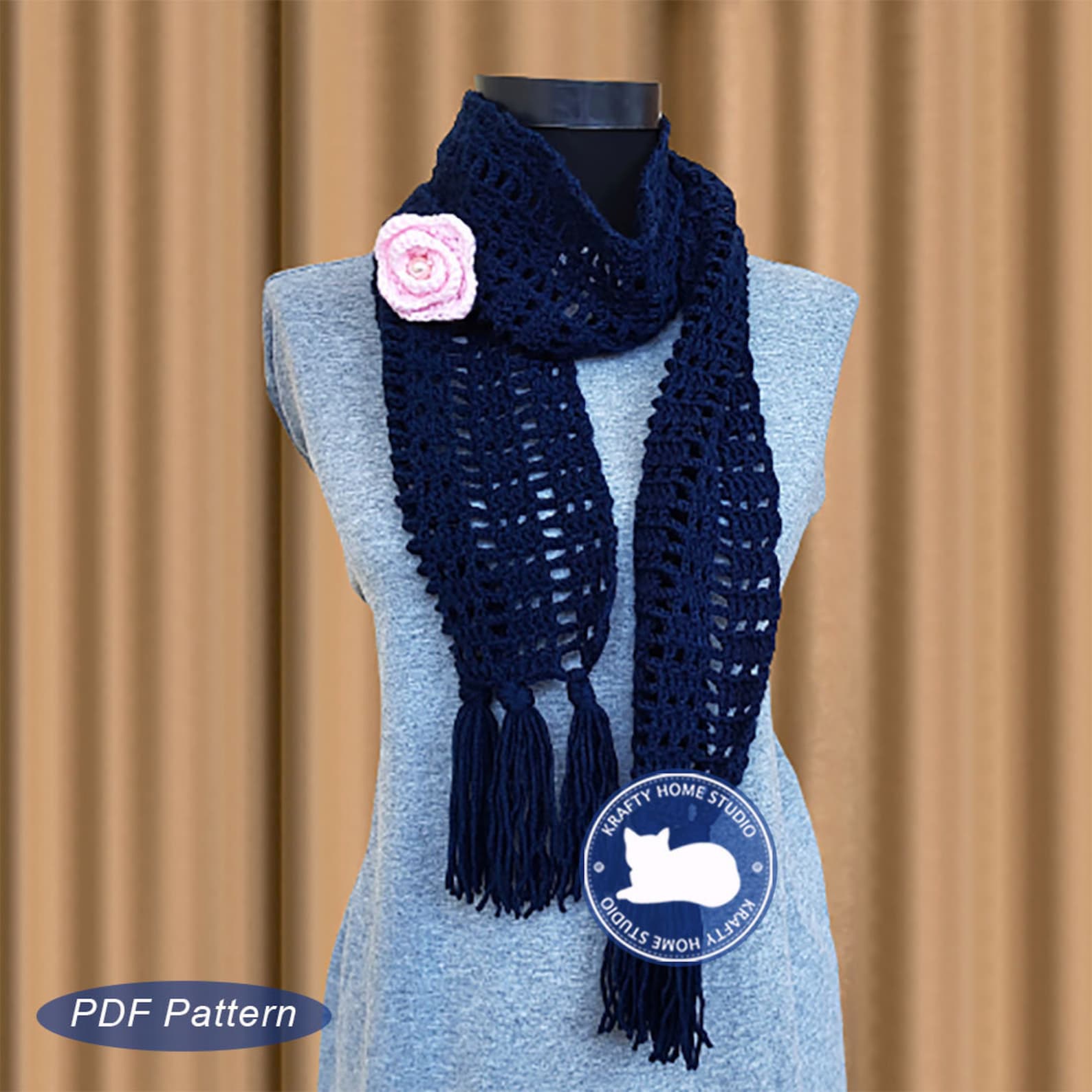 Long Scarf With a Flower Crochet Pattern Crochet Tutorial for | Etsy