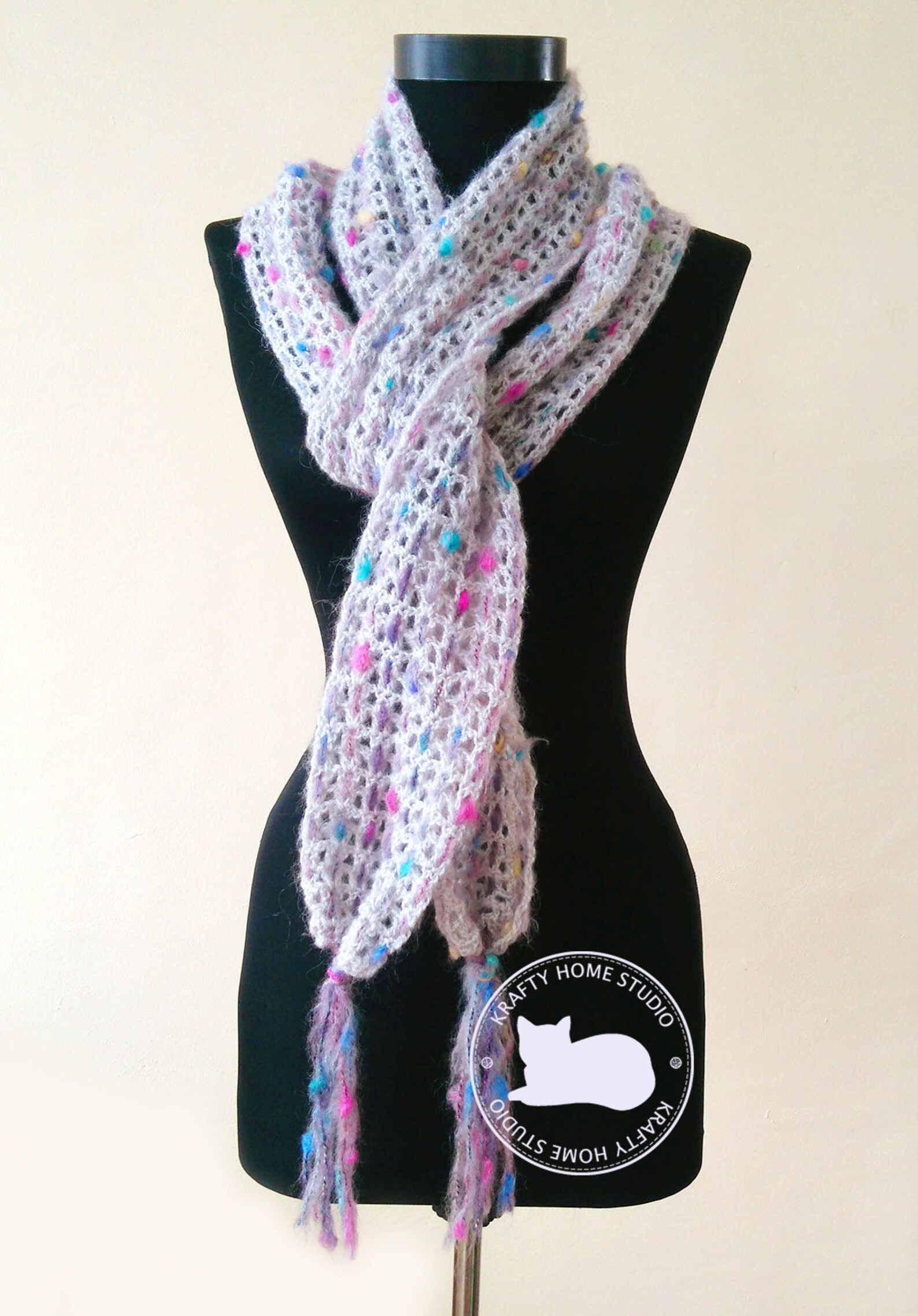 Long variegated scarf Crochet mohair scarf neckerchief | Etsy