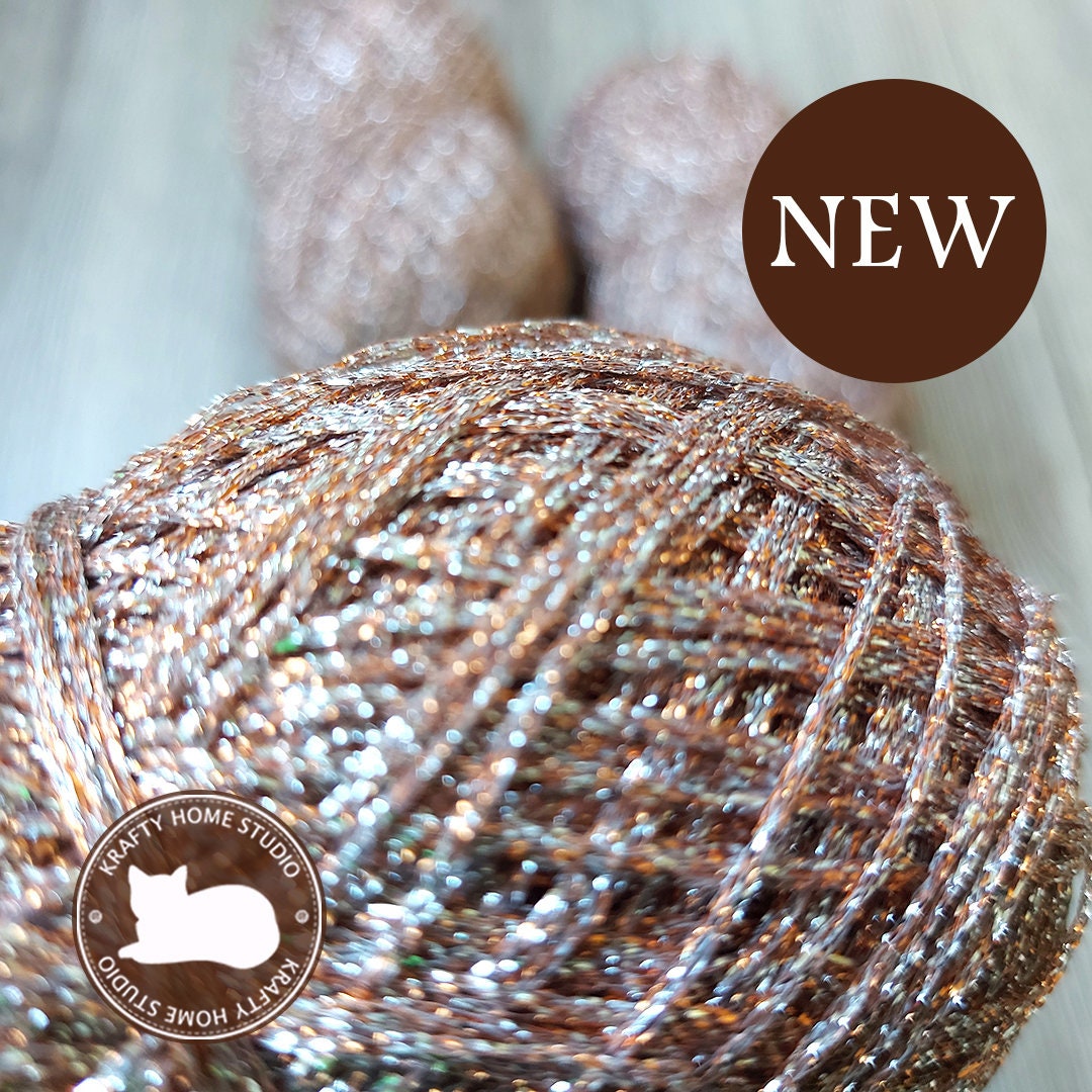 Peach With Silver Melange Metallic Yarn, Glitter Yarn, Thread With ...