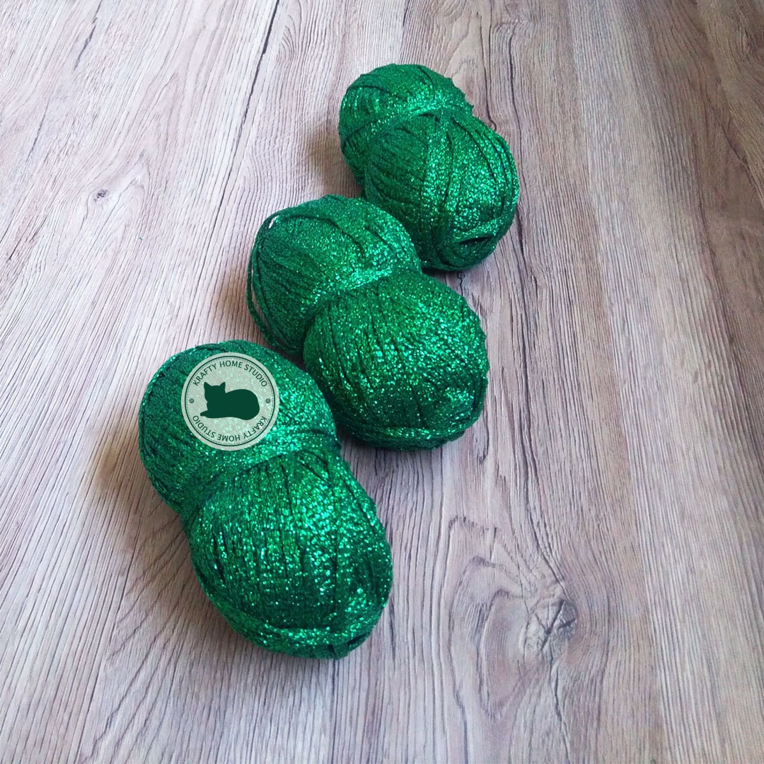 Soft Stripe Yarn Green Glitter Yarn Metallic Thread Yarn - Etsy